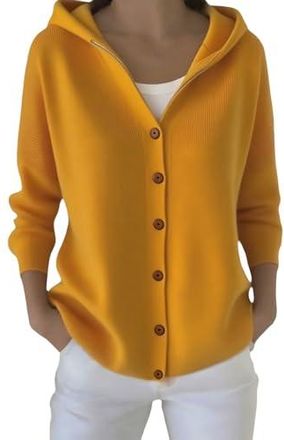 Generic Cardigan pour femme &agrave; manches longues et chaud - Cardigan &agrave; capuche avec boutons solides - Col en V - Manteau tricot&eacute; pour femme - Cardigan surdimensi