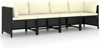 vidaXL Vidaxl - Canap&eacute; de jardin &agrave; 4 places avec coussins Noir R&eacute;sine tress&eacute;e
