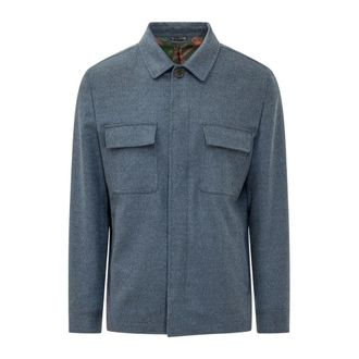 Etro Homme, Vestes, Bleu, Taille: XL Surchemise en tissu cachemire et laine