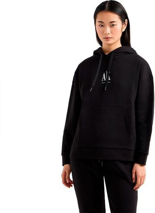 A|X Armani Exchange Damen-Kapuzenpullover mit Icon-Stickerei, Schwarz, L