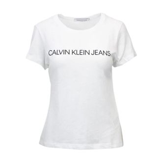 Calvin Klein Jeans Wei&szlig;es Logo-Print Kurzarm-Tee - - Tops - Damen - Wei&szlig; - L