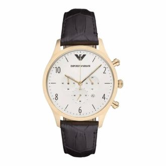 Emporio Armani Homme, Accessoires, Jaune, Taille: ONE Size Montre &agrave; Quartz en Cuir Dor&eacute;