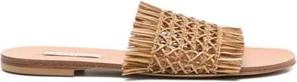 Casadei Femme, Chaussures, Brun, Taille: 37 1/2 EU Flat Fringe Straw Slippers