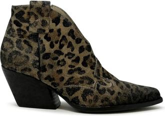 Elena Iachi Stiefel - Leopard Suede Texan Ankle Boots - Gr. 37,5 (EU) - in Schwarz - f&uuml;r Damen