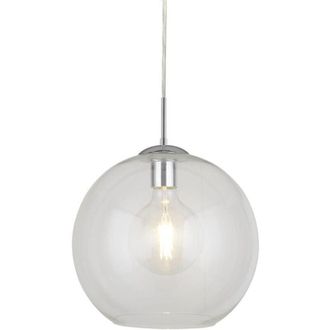 Licht-Erlebnisse Licht-erlebnisse - H&auml;ngeleuchte Metall Glas E27 d: 25 cm h: max. 120 cm Chrom Kugelschirm rund Retro Design