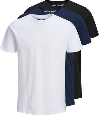 Jack & Jones T-Shirt Logo O-Neck T-Shirt, Packung mit 3 Stück Mix2 (blau, schwarz, weiß), XXL