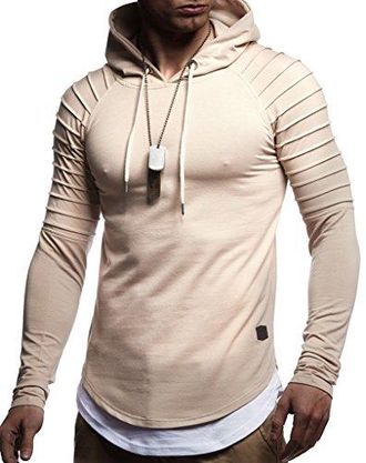 LEIF NELSON LN8155 Sweat-shirt à capuche pour homme Coupe ajustée Avec du coton Style moderne, beige, XXL