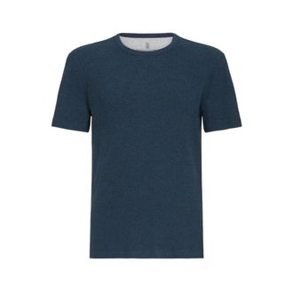 Brunello Cucinelli Geripptes Baumwoll-Jersey-T-Shirt - - Tops - Herren - Blau - L