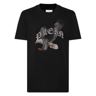 Philipp Plein Homme, Tops, Noir, Taille: 3XL T-Shirt Col Rond Aigle