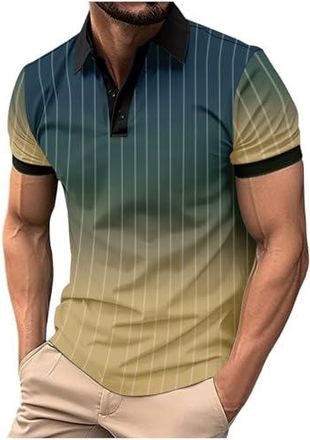 Generic Polo &agrave; manches courtes pour homme - D&eacute;contract&eacute; - Patchwork ray&eacute; - Chemises de vacances, rouge, XXL