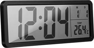 Cabilock Digitale Wanduhr Led Mit Temperatur Und Datumsanzeige Batteriebetriebene Elektronische Uhr F&uuml;r Wohnzimmer Und B&uuml;ro Gro&szlig;es Led Display Automatische Und