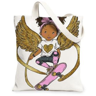 Generic Sacs fourre-tout en toile avec ailes dange - Motif de planche &agrave; roulettes - L&eacute;gers, lavables et r&eacute;utilisables - Pour le printemps, les voyages en plei