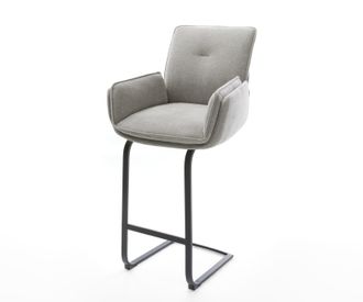 DELIFE Barstuhl Nela-Flex Strukturstoff Soft Grau Freischwinger Flach Metall Schwarz, Barst&uuml;hle