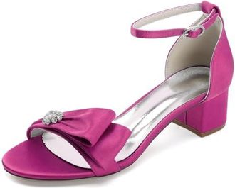 Generic Femmes Mari&eacute;e Chunky Heels Sandales Chaussures Satin&eacute;e Bout Ouvert Talons Bas Dress F&ecirc;te Mariage Soir&eacute;e Chaussures 4.5Cm,Rose Red,39 EU
