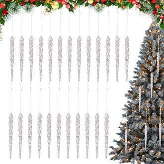 Generic Lot de 24 d&eacute;corations en forme de stalactites en acrylique transparent pour sapin de No&euml;l pour int&eacute;rieur ou ext&eacute;rieur