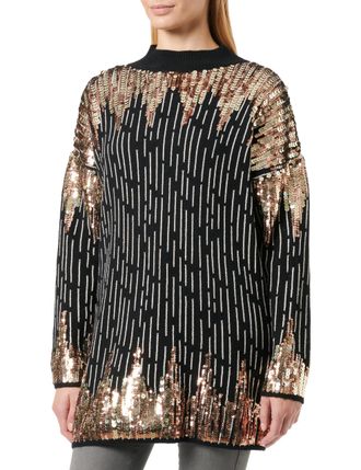 Faina Damen Schicker Pailletten-Ketten-Design-Strick SCHWARZ Gr&ouml;&szlig;e XS/S