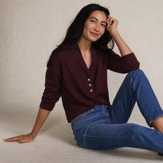 Lands End Waffelstrick-Henleyshirt, Damen, Größe:36-38 regular, Rot, Baumwoll-Mischung/Polyester-Mischung, by Lands End