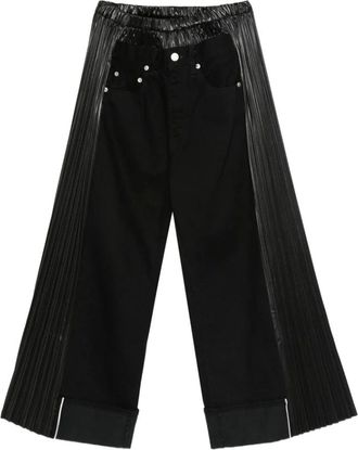 Junya Watanabe Femme, Pantalons, Noir, Taille: 38 FR Pantalon Denim Noir Plissé