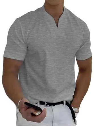Generic Lininco T-shirt &eacute;l&eacute;gant pour homme avec col en V long et col en V, gris clair, 5XL