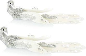 Com-Four 2X Christbaumschmuck Deko Vogel - Pfau mit Pailletten für Weihnachtsbaum-Deko - Kunststoff Vögel mit Clip für Weihnachten