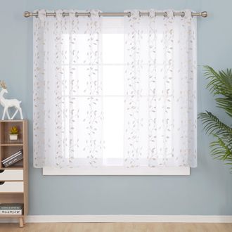 Deconovo 2 Vorhänge, Leinen, mit Ösen, Schlafzimmer, Leineneffekt, Bestickt, 140 x 138 cm