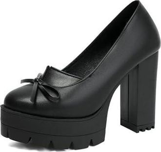 Generic Escarpins tendance &agrave; talons carr&eacute;s pour femme avec noeud papillon ferm&eacute; bout rond chaussures habill&eacute;es d&eacute;contract&eacute;es pour bureau travail ou soir&eacute;e, PU