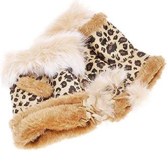 ZLYC Femmes dHiver Demi-Doigts Gants Chauds Fourrure Artificielle Gants Sans Doigts((Léopard) Kaki),Taille Unique