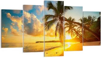 Arttor Wandbilder Dekoration Wohnzimmer Meer Strand Palme Mehrteilige Bilder auf Leinwand 160x85cm Leinwandbild Schlafzimmer Set 5 teilige Wand Kunstdruck Ar