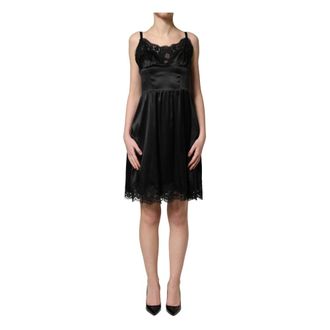 Dolce & Gabbana Seidenmischungs-Satin-Minikleid mit Spitzenbesatz - - Dresses - Damen - Schwarzk - 2XS