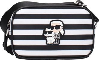 Karl Lagerfeld Sac bandouli&egrave;re ray&eacute; avec breloque Karl et Choupette - Femme - Sacs - Noir - Taille: ONE Size