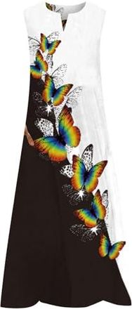 Generic Robes amincissantes imprim&eacute;es sans manches avec robe d&eacute;t&eacute; pour femmes, robe maxi de f&ecirc;te, col en V, 2026, noir fonc&eacute;, 3XL