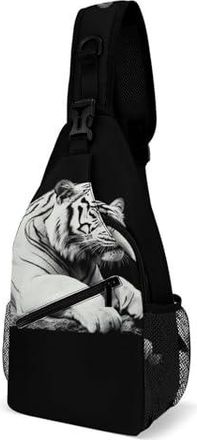 Generic Sacoche Homme Bandouliere Tigre noir et blanc Multifonction Sac Bandouli&egrave;re L&eacute;ger Sac &agrave; Dos De Voyage pour Femme Homme Cyclisme