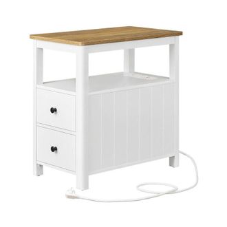 Vasagle Vasagle - Table dAppoint avec Multiprise, Table de Chevet avec 2 Tiroirs, Petite Table Basse avec &Eacute;tag&egrave;re de Rangement, pour Petits Espaces, Style