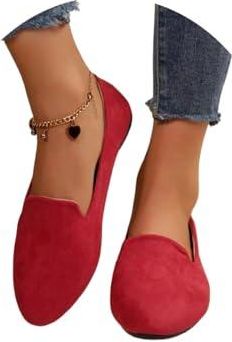 Generic Chaussures plates à enfiler pour femme - Bout pointu - En textile - Chaussures de marche décontractées pour lautomne - Largeur moyenne - Motif uni - R