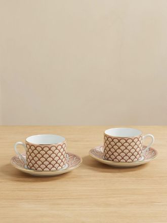 La DoubleJ Set De Deux Tasses Et Soucoupes En Porcelaine Plaquée Or Impero - Rose