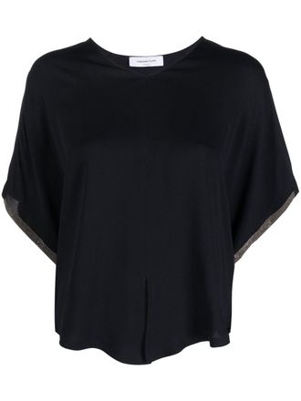 Fabiana Filippi t-shirt noué à ornements de perles - Bleu