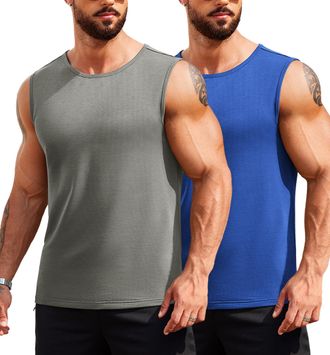 Coofandy Herren Tank Top Ärmellose Muscle Funktionsshirt Fitness Bodybuilding Sport Unterhemden Blau und Hellgrau XXL