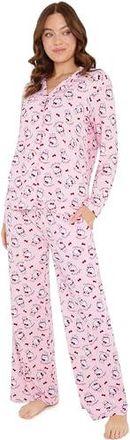Hello Kitty Sanrio Pyjama Femme et Ado 2 Pi&egrave;ces, Kuromi Ensemble Pyjama Boutonn&eacute; avec Pantalon Long, V&ecirc;tement de Nuit Anime (Rose Hello Kitty, 2XL)