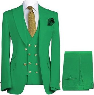 Generic Costume 3 pi&egrave;ces &agrave; double boutonnage pour homme - Veste et pantalon - Revers en pointe - Pour mariage, bal de fin dann&eacute;e, Vert, 4XL