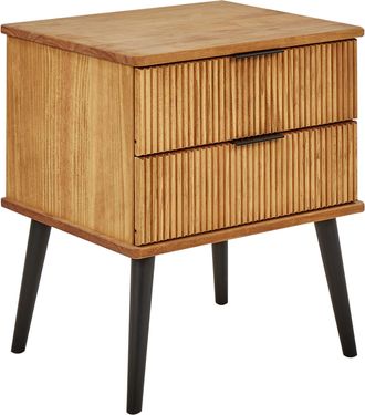 Beliani Nachttisch Kiefernholz Heller Holzfarbton 2 geriffelte Schubladen modern Timmins