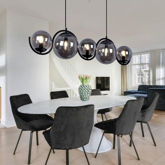 Globo Lighting H&auml;ngeleuchte Kugeln rauch Esszimmerleuchte 5 Flammig H&auml;ngelampe schwarz, 5x E14 Fassungen, LxBxH 100x20x120 cm