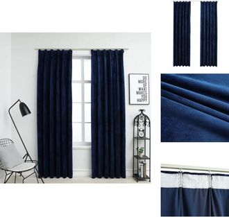 vidaXL Verdunkelungsvorh&auml;nge Haken 2 Stk. Samt Dunkelblau 140x245cm - Dunkelblaue Vorh&auml;nge - Samtvorh&auml;nge - Wohnraumdekoration - Verdunklungsvorh&auml;nge