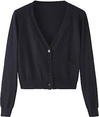 Generic Cardigan Femme Court Grandes Tailles : Cardigan Femme Élégant Col en V Cardigans Manches 3/4 Veste dété légère Manteau en tricot court Automne Pull tr