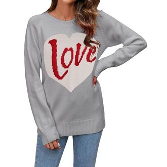 Generic Pull damour pour la Saint-Valentin - Grande taille - Haut &agrave; manches longues - Coupe ample - Doux et confortable - Imprim&eacute; coeur - Pour femme - Chaud -