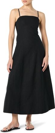 The Drop Daphne Square Neck Linen Maxi Dress Maxikleid, Schwarz, XXS