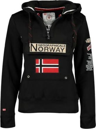 Geographical Norway GYMCLASS Sweat &agrave; capuche et poche kangourou pour femme avec logo de la marque et manches longues, Noir, XXL