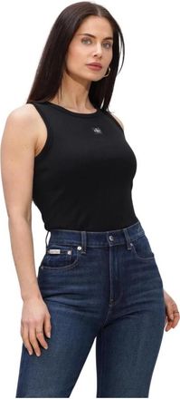 Calvin Klein Woven Label 2X2 Baby Rib Tank - - Tops - Damen - Schwarzk - XS