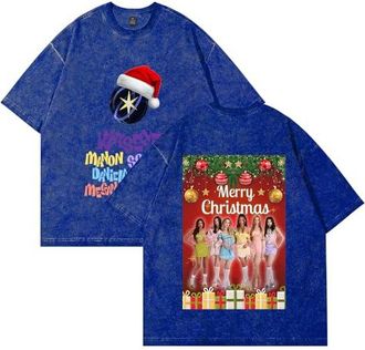 Generic KATSEYE T-shirt de Noël vintage délavé - T-shirt unisexe à manches courtes en coton pour concert - Streetwear décontracté, bleu, 3XL