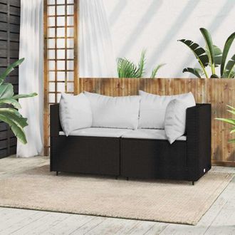 vidaXL Canap&eacute; dangle de jardin avec coussins Noir R&eacute;sine tress&eacute;e