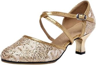 Generic UnoSheng Chaussures de sport pour femme - Sandales de danse bleues pour femme - Couleur tendance - Paillettes - Pour bal de fin dannée - Salle de bal 